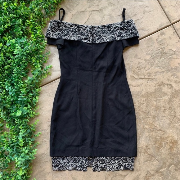 Vintage | Dresses | Aj Bari Vintage Black White Offshoulder Cocktail ...